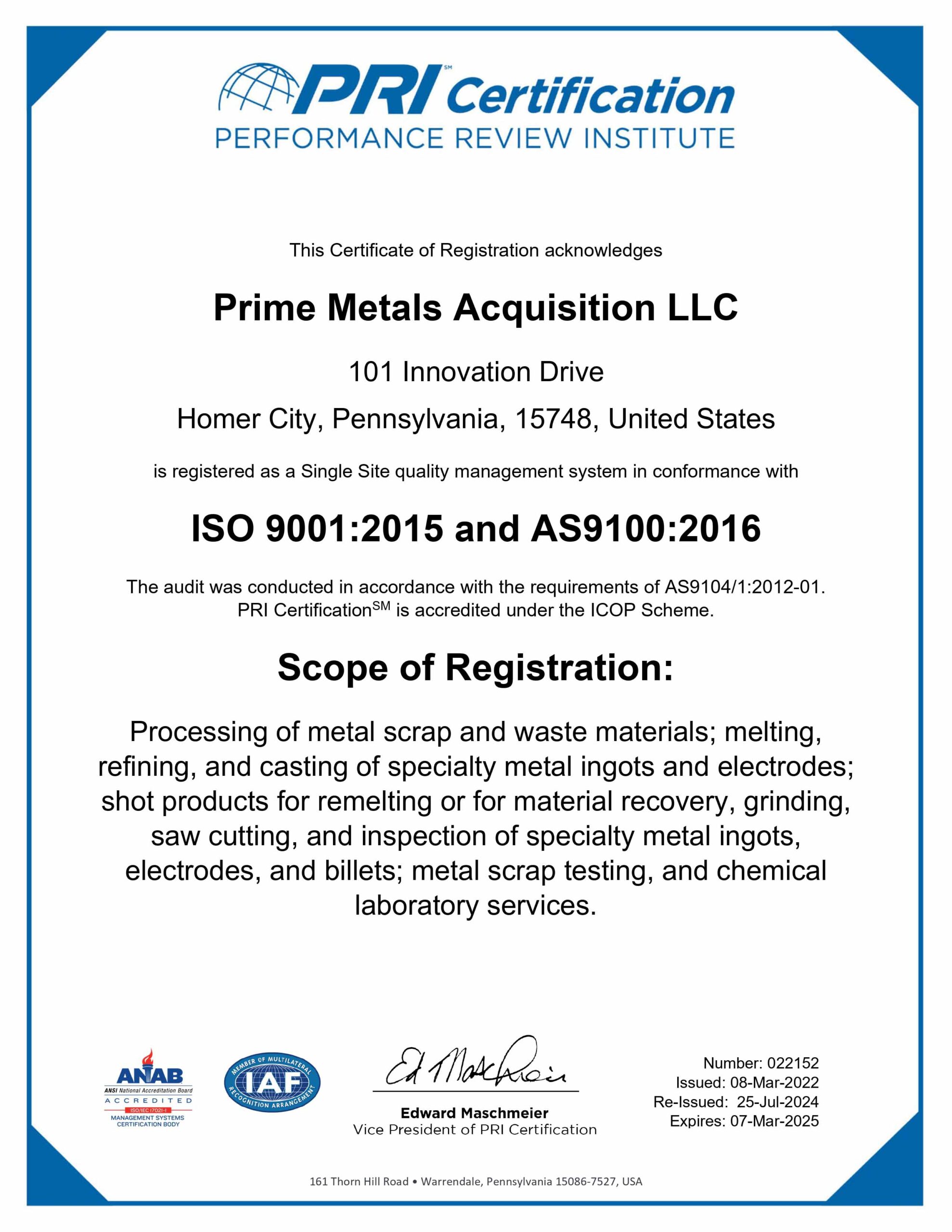 Quality - Prime Metals & Alloys