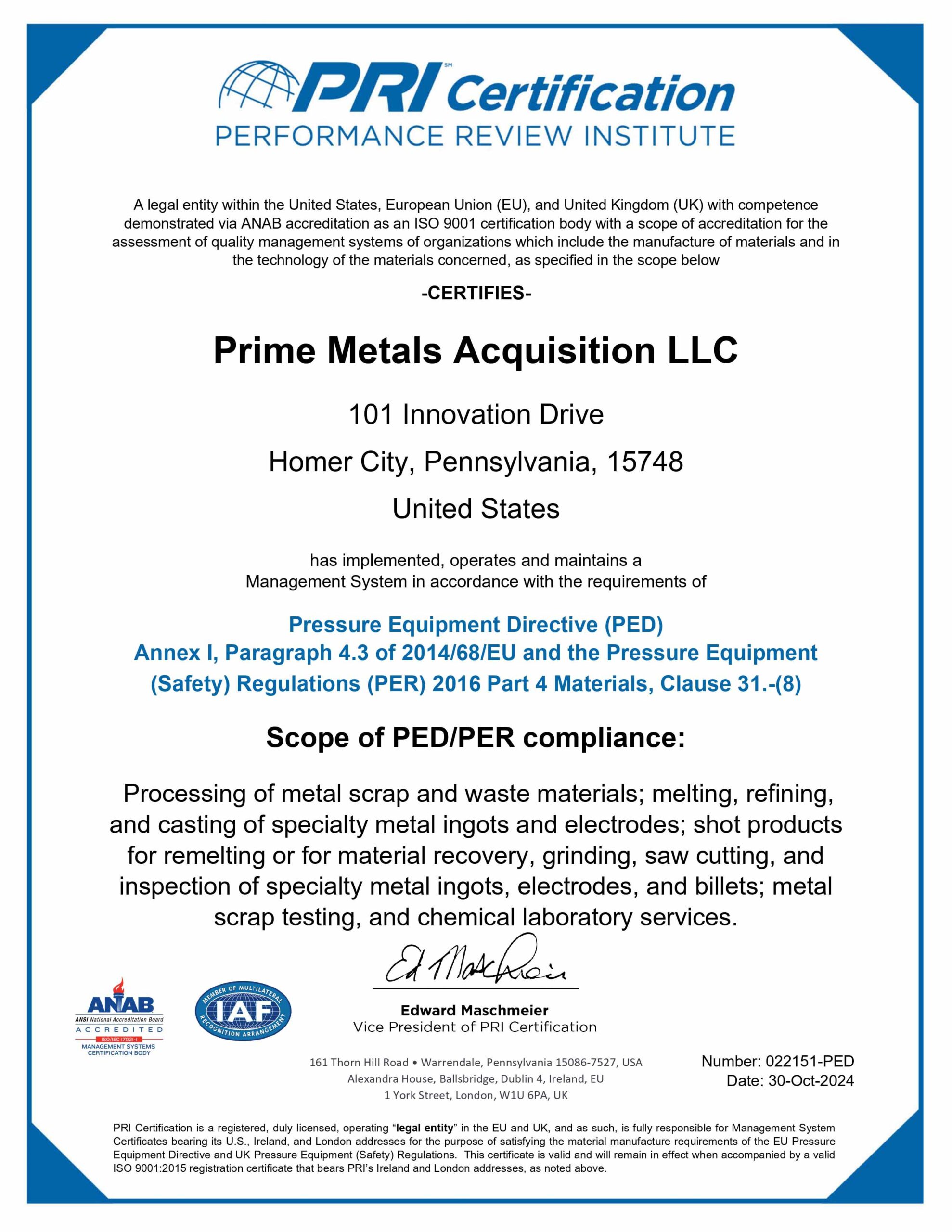 Quality - Prime Metals & Alloys
